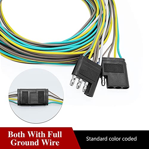 Trailer Wiring Harness Kit, LIMICAR Trailer Wire, 25ft Trailer Wiring Harness with 4 Flat Extension Connector, 4 Pin Wishbond Trailer Harness for Utility Boat Trailer Light Kit