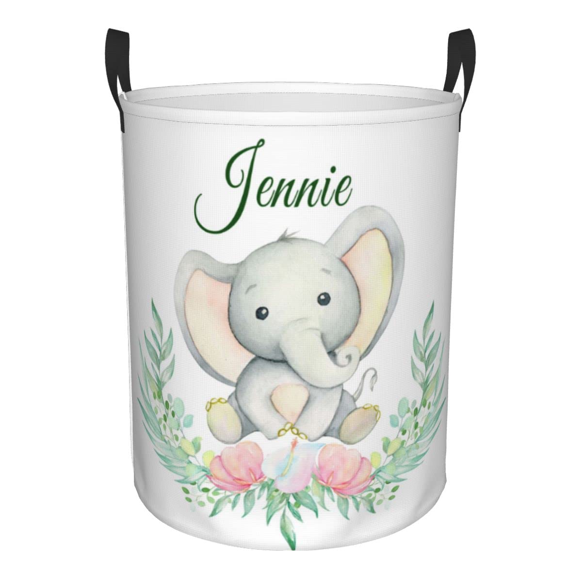 Puurbol Custom Cute Baby Elephant Laundry Hamper with Name Personalized Storage Bin Laundry Baskets For Bathroom