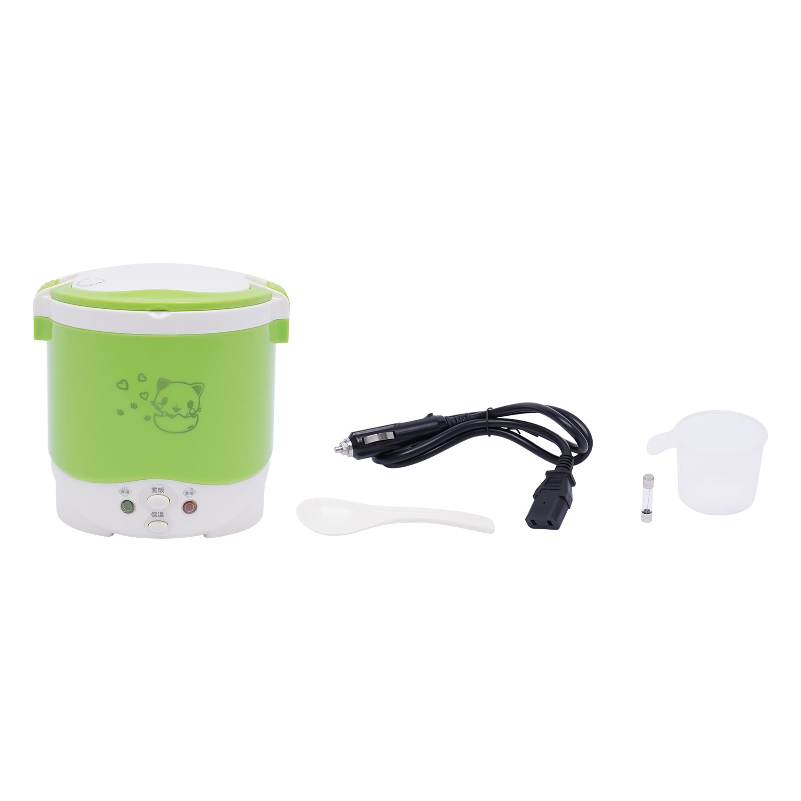 Headery Rice Cooker Small 12V, Mini Rice Cooker Steamer 1 Cup, Portable Easy Operation Well Insulated 1-2h Non-stick Rice Maker Food Steamer with Handle and Spoon for Car Home (Green)