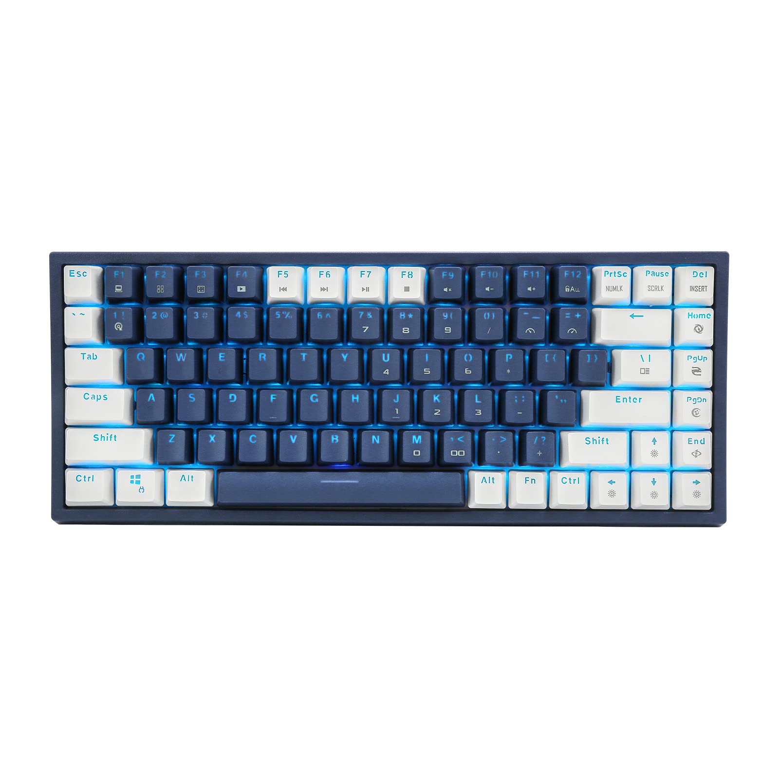 Chuangquan CQ84 Gaming Mechanical Keyboard, programmable RGB Backlight, 84 Keys Compact Keyboard, 60% Keyboard for Windows Tablets, Laptops, Desktops, Blue and White Keycaps(Brown Switch