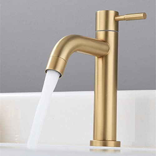 GeRRiT Brushed Gold Bathroom Basin Single Hole Cold Handle Shower Head Faucet Bath for Kitchen Sink Water Tap Toilet Hardware