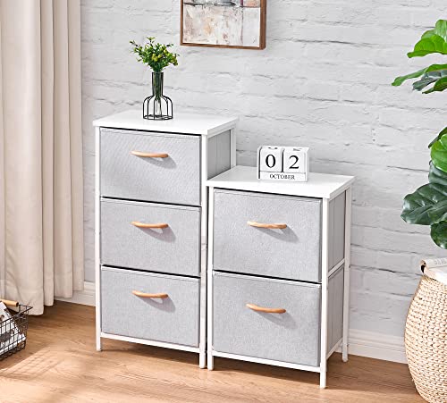LAND·VOI Dresser Storage,Night Stand with 2 Fabric Drawers,End Table for Bedroom, Office, Living Room, and Hallway Entryway Closets, Steel Frame Wood Top, Easy Pull Handle,White Grey