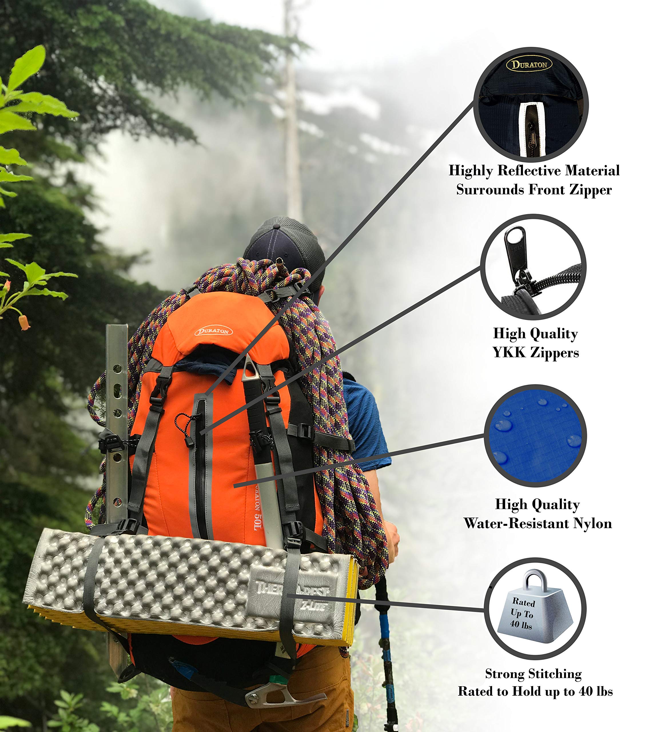 Duraton Hiking Backpack 50L, Water Resistant Light-Weight Day Pack for Backpacking Camping and Travel (Navy Blue)