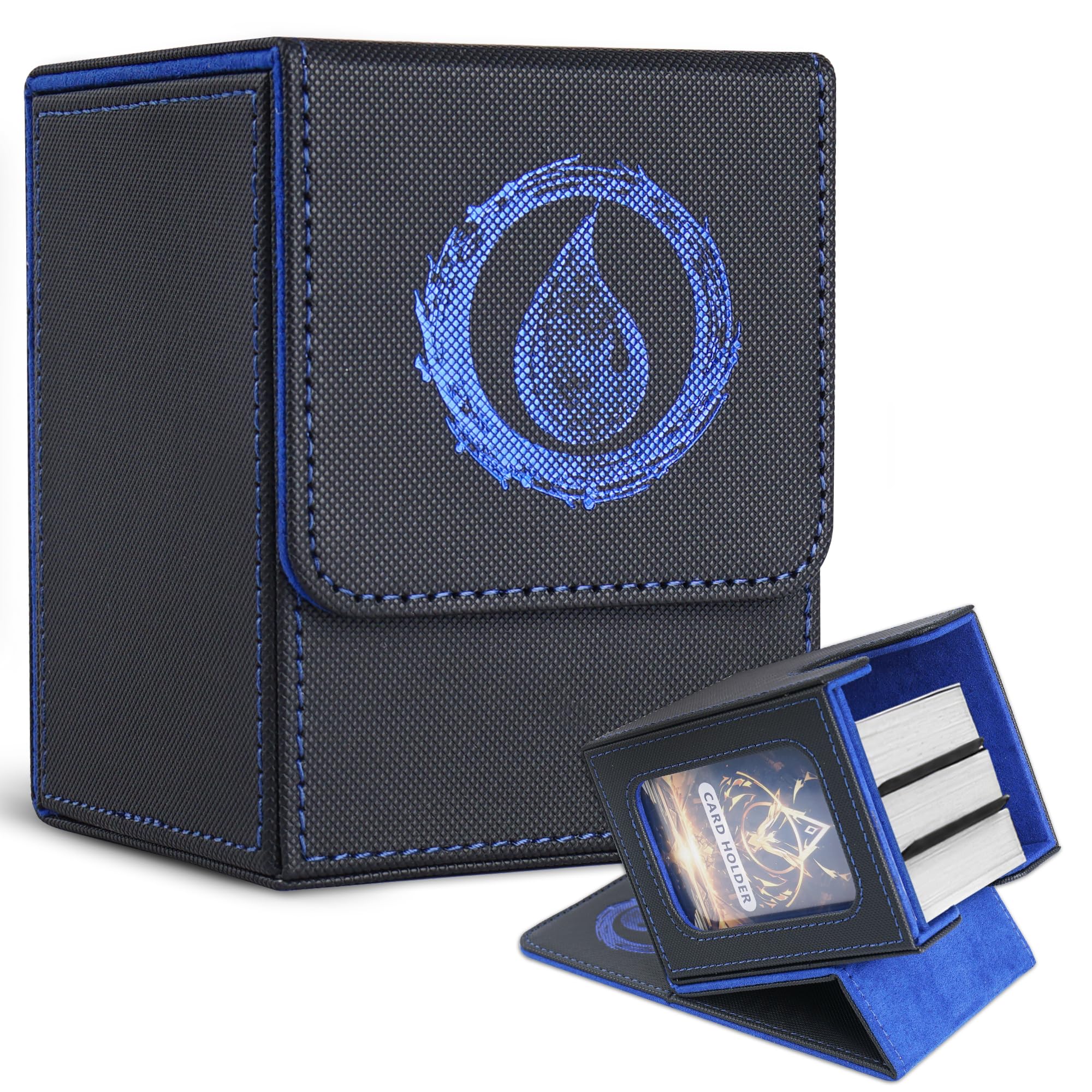 Haecsfl Deck Box for MTG,Card Deck Box Fits 100 Double Sleeved Cards, Magic Commander TCG Card Storage Box with 2 Divider(1-Gold)