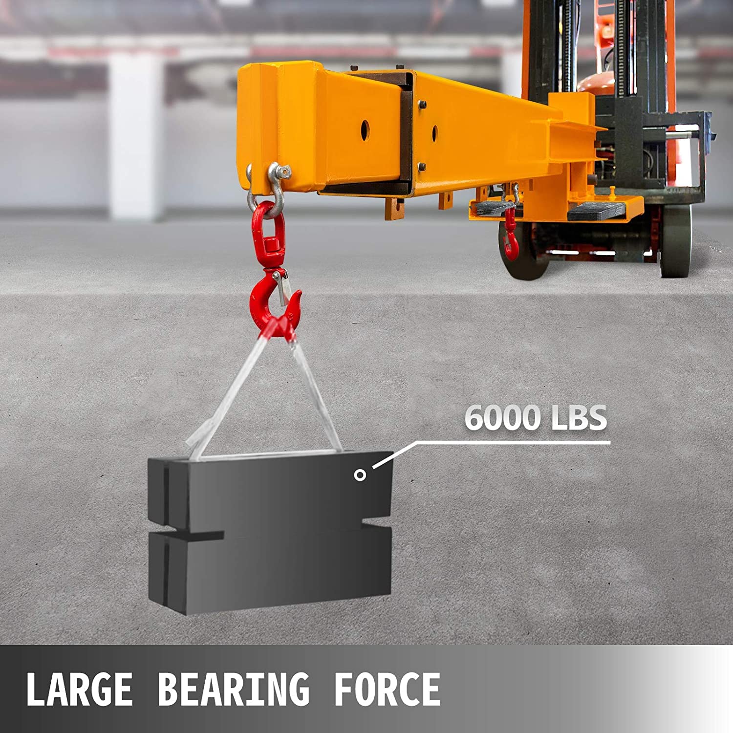 VEVOR Forklift Jib Boom Crane, Forklift Mobile Crane 6000lbs/3T Capacity, Forklift Lifting Hoist with 2 Hooks, Forklift Boom Attachment Towing Handling Equipment