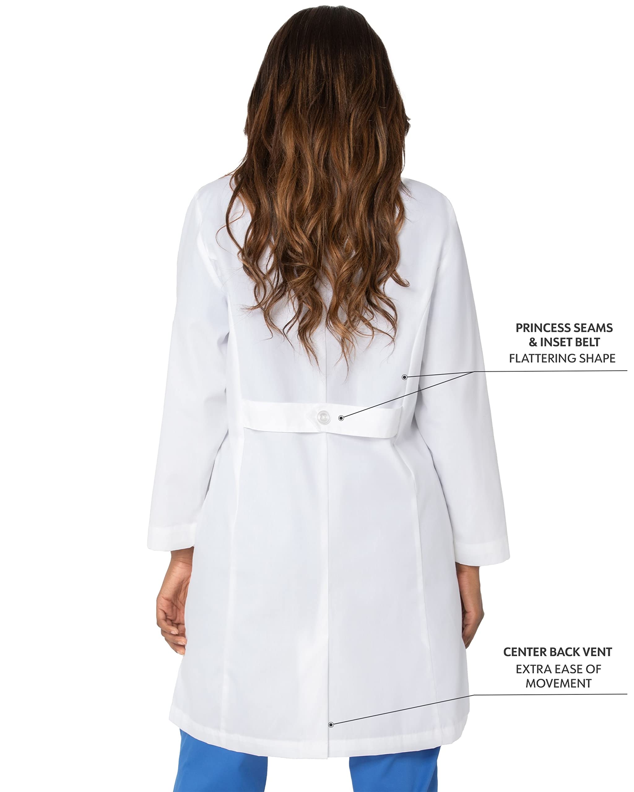 Landau Relaxed Fit 3-Pocket 4-Button Full-Length Lab Coat for Women 3155, White, 6