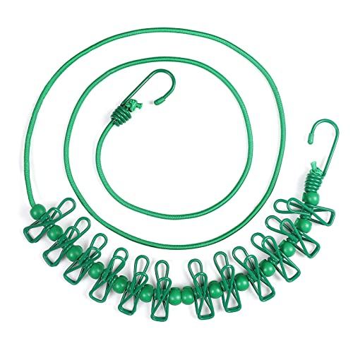 Travel Clothesline, Portable Retractable Clothesline with 12pcs Clothespins for Indoor Laundry Drying, Outdoor Camping Accessories by HAWATOUR, Green