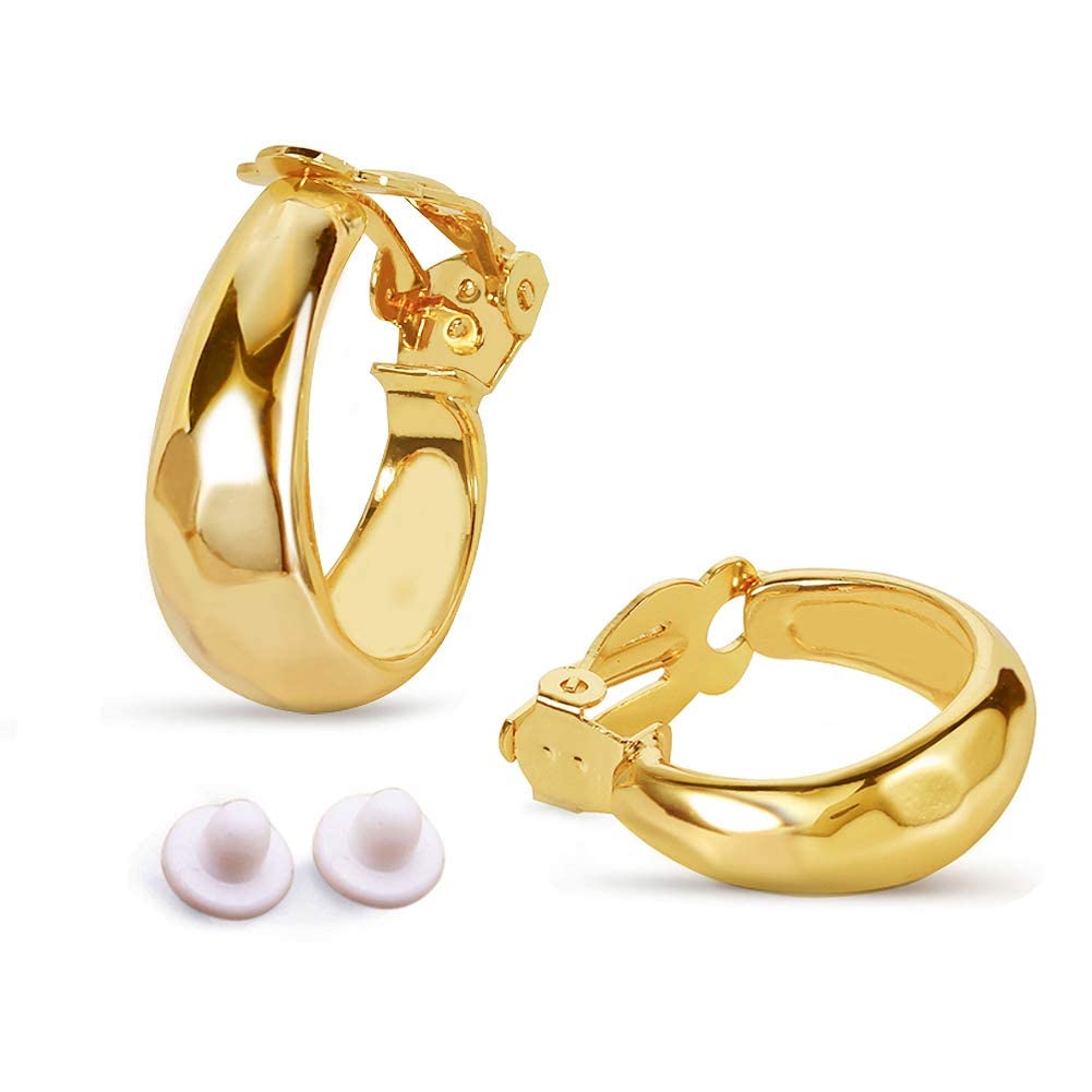Chunky Gold Clip on Hoop Earrings for Women, 14k Gold Plated Hoops Earring Jewelry
