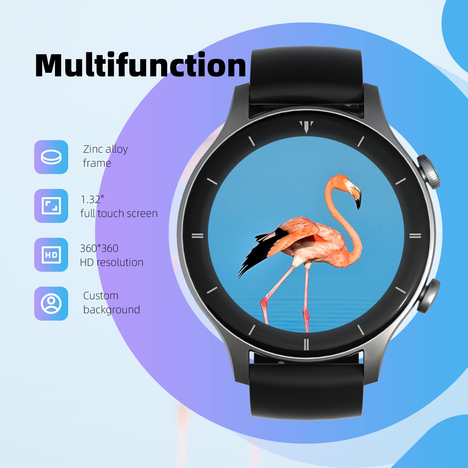 G-TiDE Smart Watch, Answer/Make Call, 300mAh Big Battery Smartwatch, VC52 Heart Rate Blood Oxygen Temperature Fitness Tracker, Bluetooth5.2 Smart Watch for Android/iOS, IP68 Waterproof, Black
