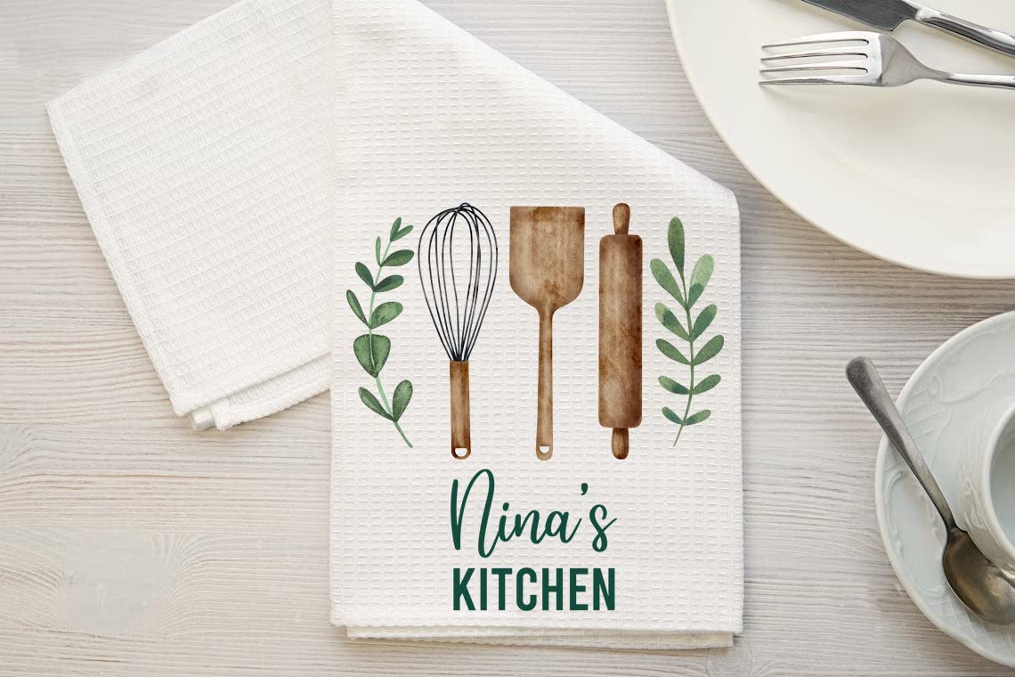 DiandDesignGift Nina's Kitchen Towel - Tea Towel Kitchen Decor - Nina's Kitchen Soft and Absorbent Kitchen Tea Towel - Decorations House Towel - Kitchen Dish Towel Nina's Birthday Gift