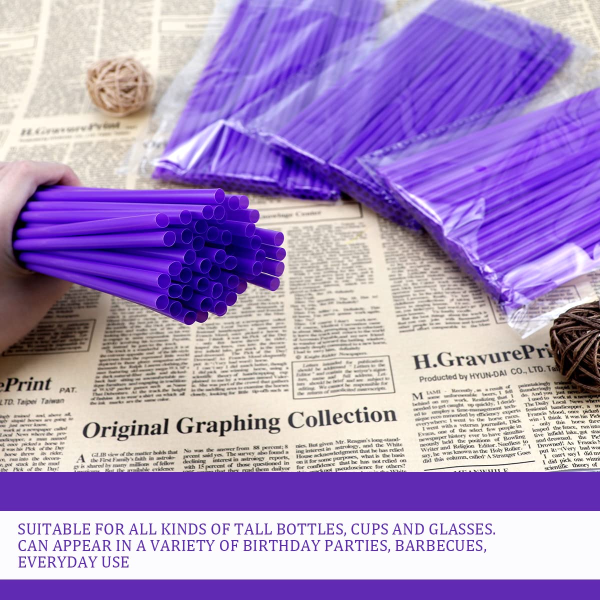 FERCAISH 200 Pcs Purple Disposable Plastic Straws, DIY Creative Handmade Flower Straws - Disposable Fruit Juice Beverage Plastic Straw for Wedding Birthday Party(10.2inches)