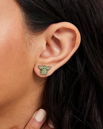 Disney Star Wars The Mandalorian Grogu Fashion Stud Earrings and Necklace Set, Officially Licensed