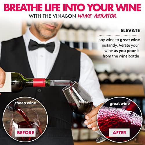 VINABON Wine Aerator β New 2023 Premium Wine Aerating Pourer and Wine Air Aerator Decanter Spout β Improves Wine Flavor & Bouquet. Includes WineGuide Ebook
