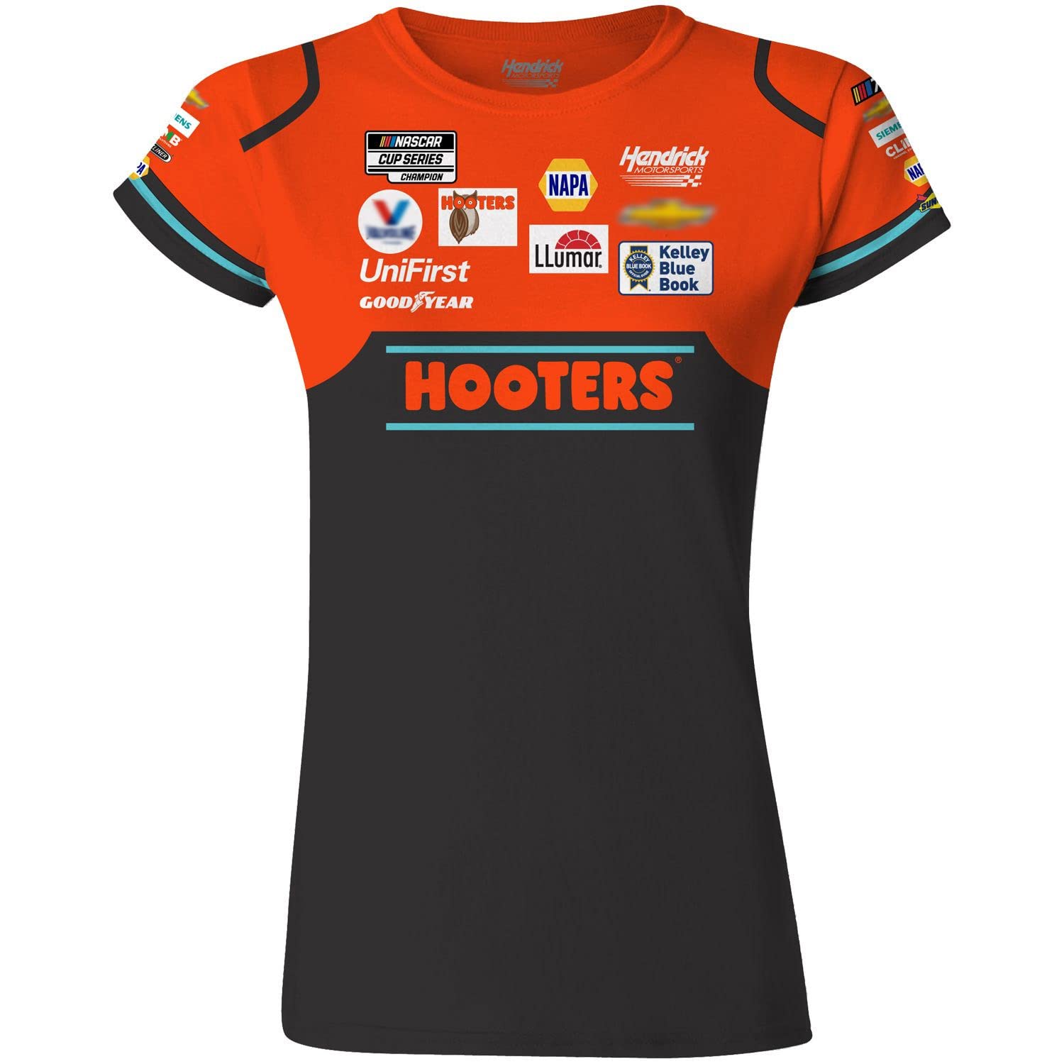 Checkered Flag Sports Chase Elliott Women's 2023 Hooters Sublimated Uniform Pit Crew Ladies T-Shirt (as1, Alpha, l, Regular, Regular) Multicolor