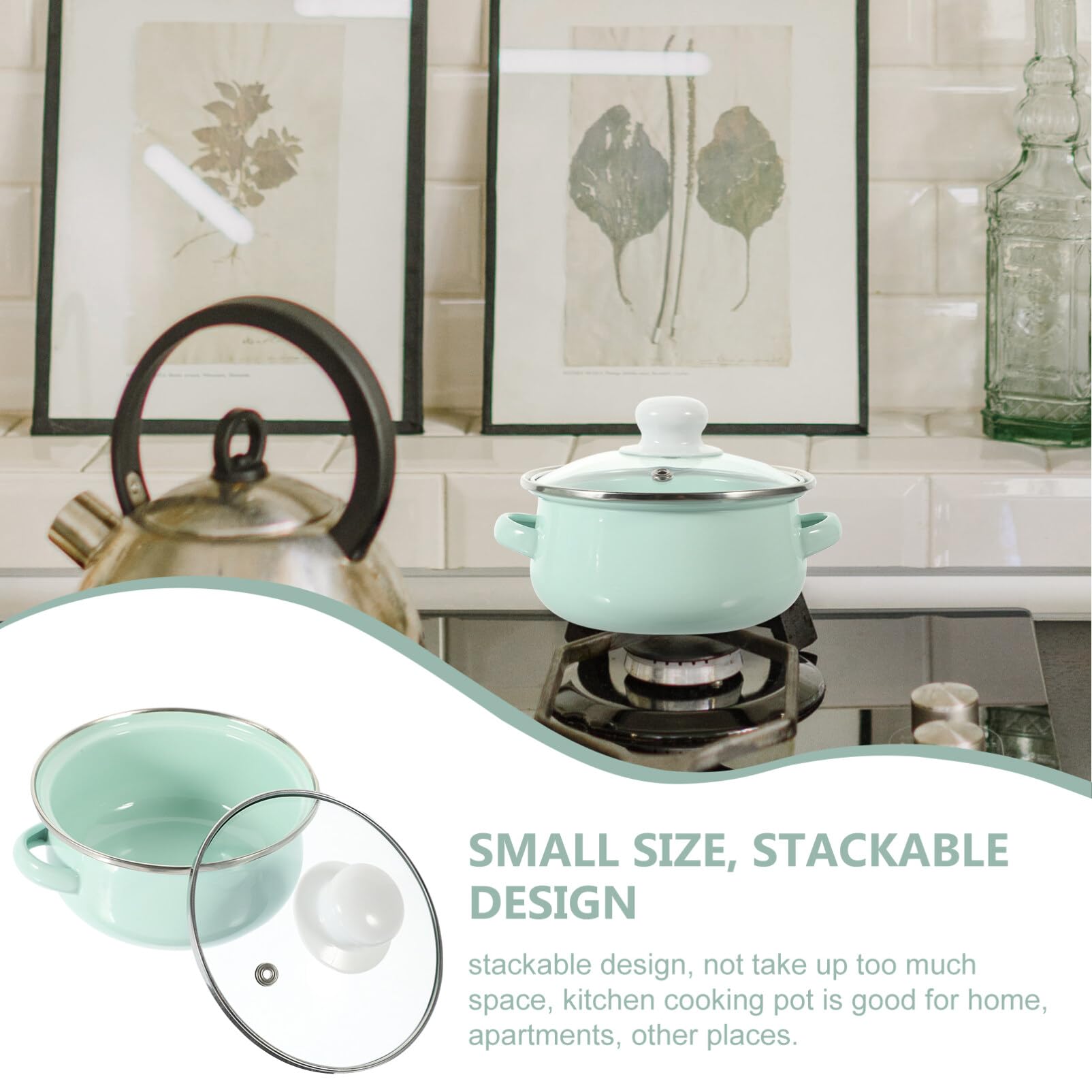Luxshiny Enamel Stock Pot Set Enamelware Cooking Pot 3pcs Binaural Soup Pot Flat Bottom Pots with Lids Nonstick Gas Stove Cookware for Home Kitchen Restaurant Blue