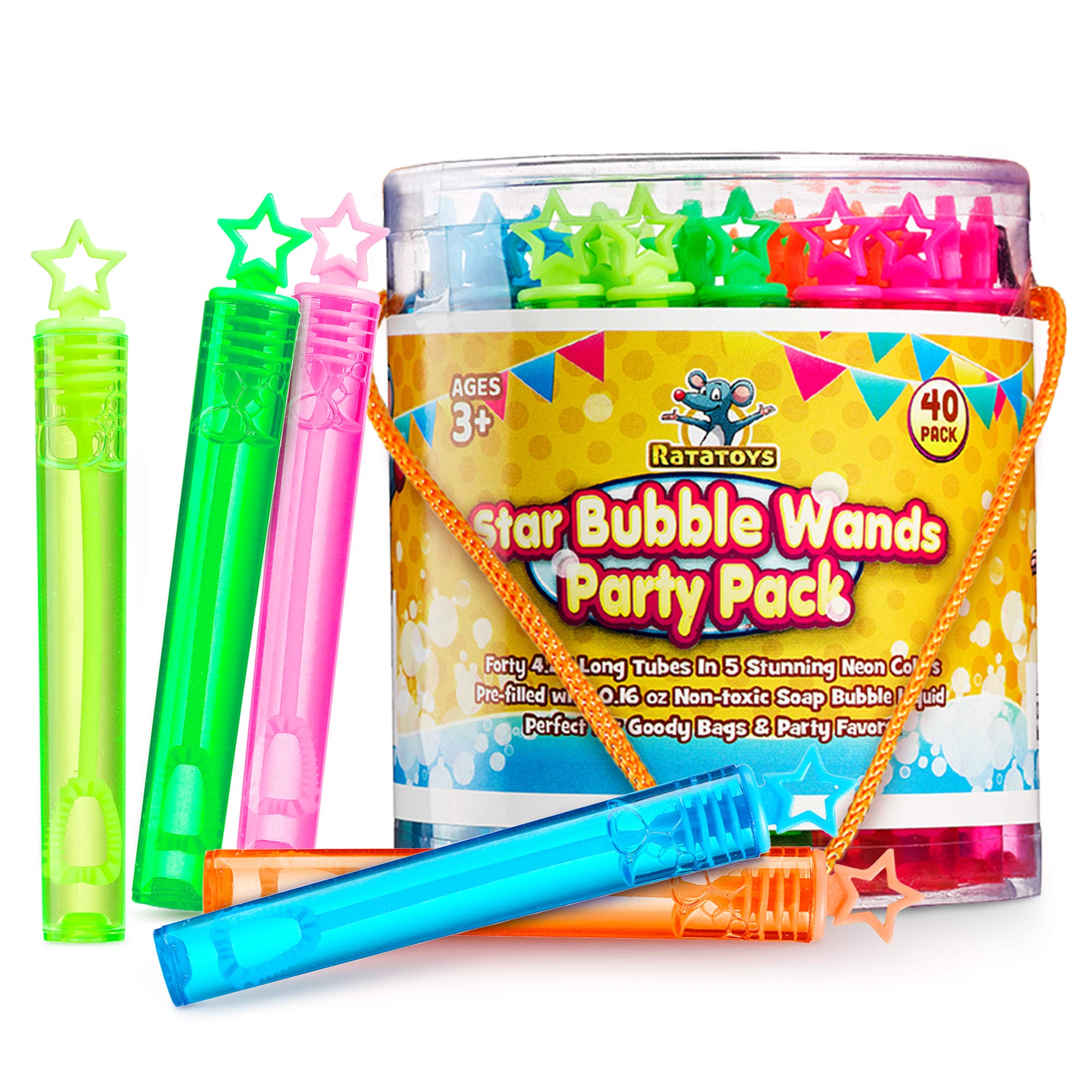 Star Bubble Wands Party Favors Pack Of 40 By Ratatoys: Mini Neon Bubble Wands | Odor-Free Non-Toxic Kids’/Birthday Treats Bubble Maker Toys for Kids | Outdoor Summer Events & Celebration Toy Gift