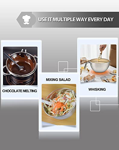 Marsheepy Double Boiler Pot Set,1250ML/1.1QT Mixing Bowl for Chocolate Melting, 2200ML/ 2QT 304 Stainless Steel Pot With Silicone Spatula for Melting Chocolate, Candy, Candle, Soap, Wax