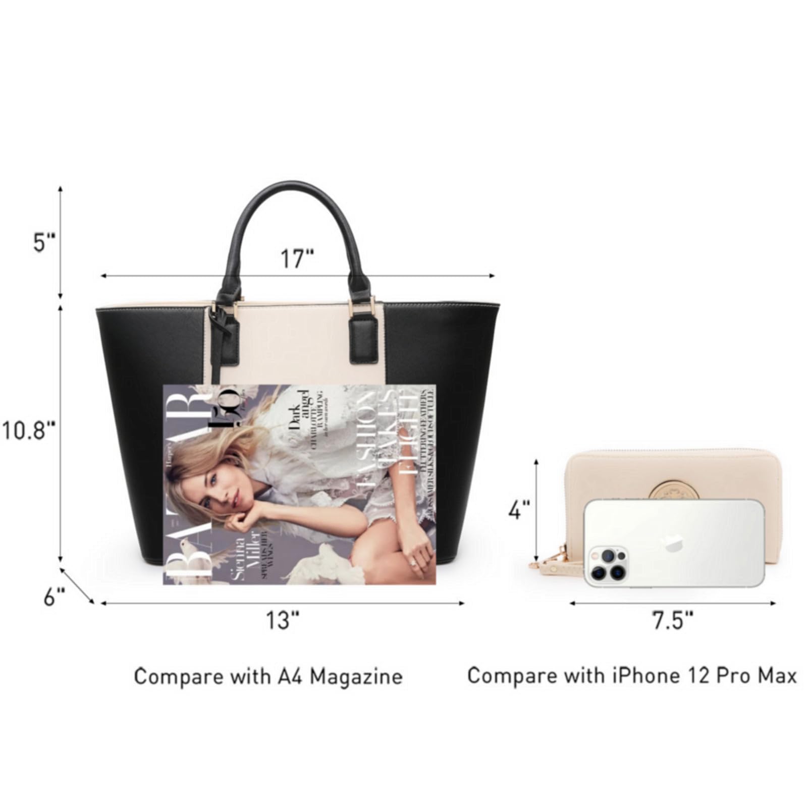Dasein Two Tone Purses and Handbags for Women Tote Bags with Matching Wallet and Shoulder Strap