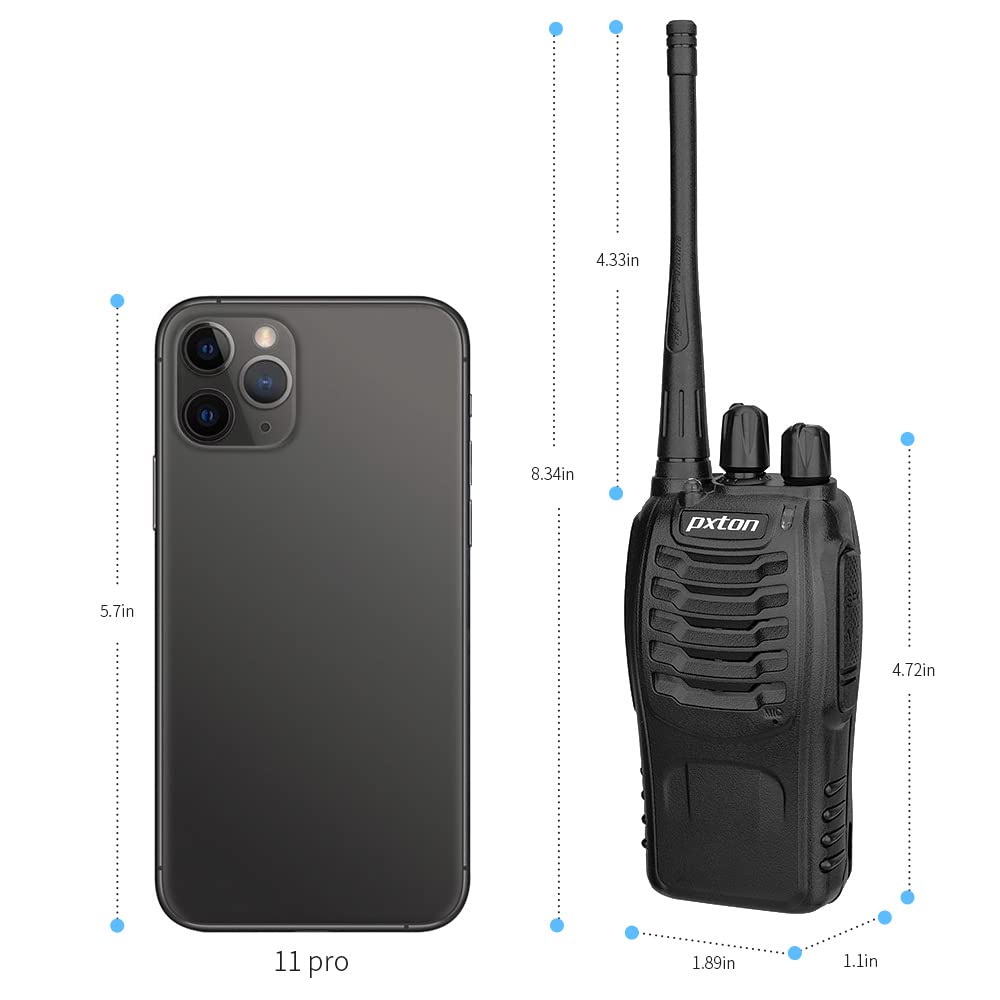 pxton walkie talkies for Adults Long Range with USB Charger and Upgraded Earpieces,Handheld Portable Two Way Radio walkie Talkie Rechargeable Include Li-ion Battery and Flashlight(4 Pack) Black