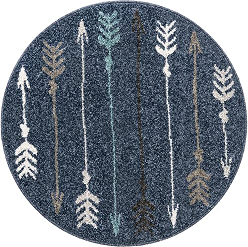Unique Loom Autumn Collection Area Rug - Arrow (3' 3" Round, Navy Blue/ Gray)