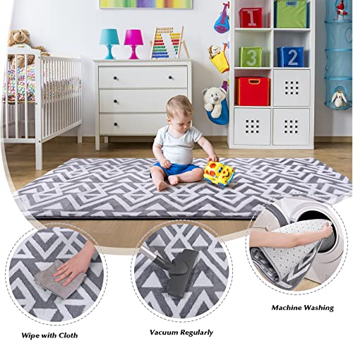 Memory Foam Area Rugs 4'X6' for Bedroom, Room, Plush Geometric Textured Carpets for Kids Room, Shaggy Washable Rug for Nursery Dorm Room Decor, Grey