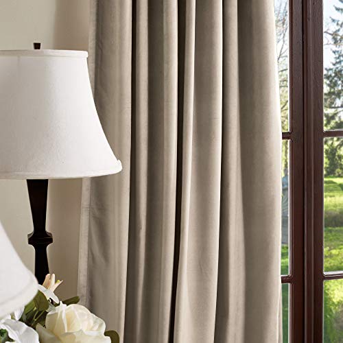 MARTHA STEWART Lucca Velvet Blackout Back Tab Window Curtain Panel Pair, 84", Linen, 84.00" x 50.00"