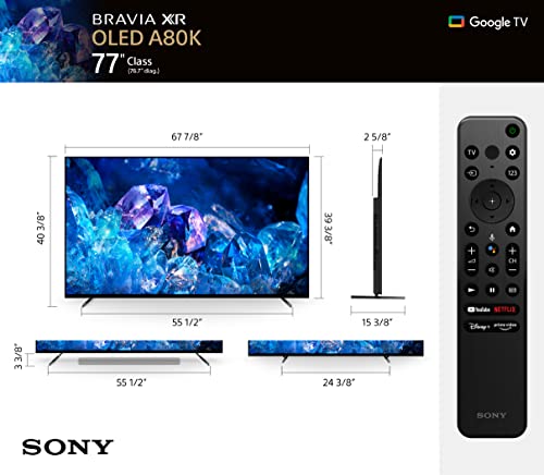 Sony 77 Inch 4K Ultra HD TV A80K Series: BRAVIA XR OLED Smart Google TV with Dolby Vision HDR and Exclusive Features for The Playstation® 5 XR77A80K- 2022 Model (Renewed)