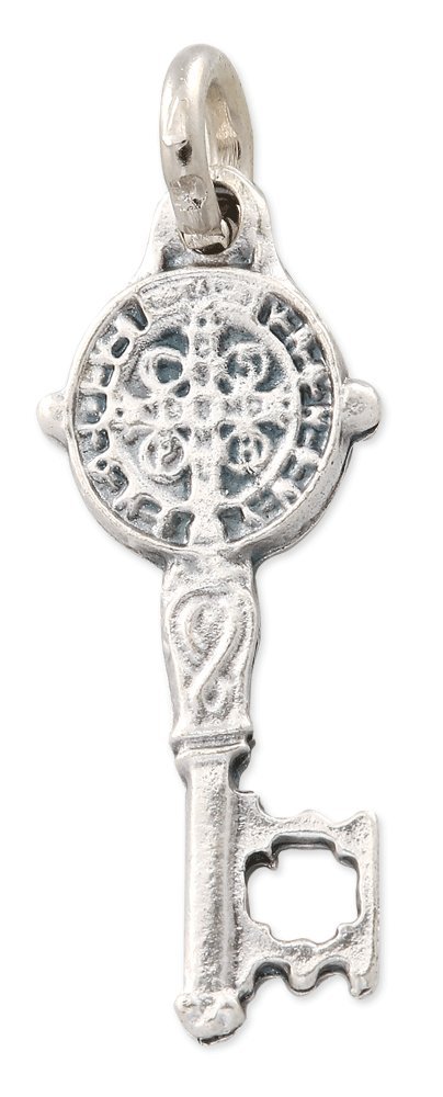 Catholica Shop Lot of 12 Silver Tone Saint St. Benedict Key of Heaven Medal Pendant Charm - 0.31" W x 0.94" L