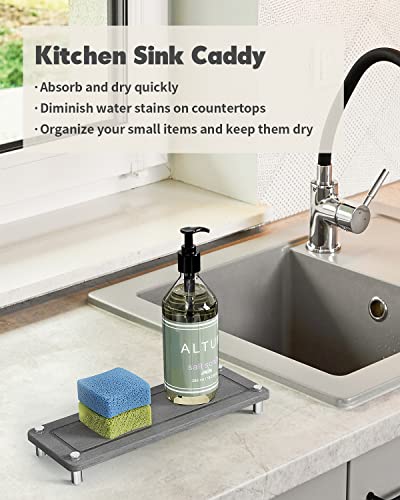 Johamoo Drying Stone Sink Tray, Bathroom Instant Dry Sink Organizer, Diatomaceous Earth Water Absorbing Stone Tray for Sink, Sink Drying Stone for Kitchen Counter with Stainless Steel Feet, Grey