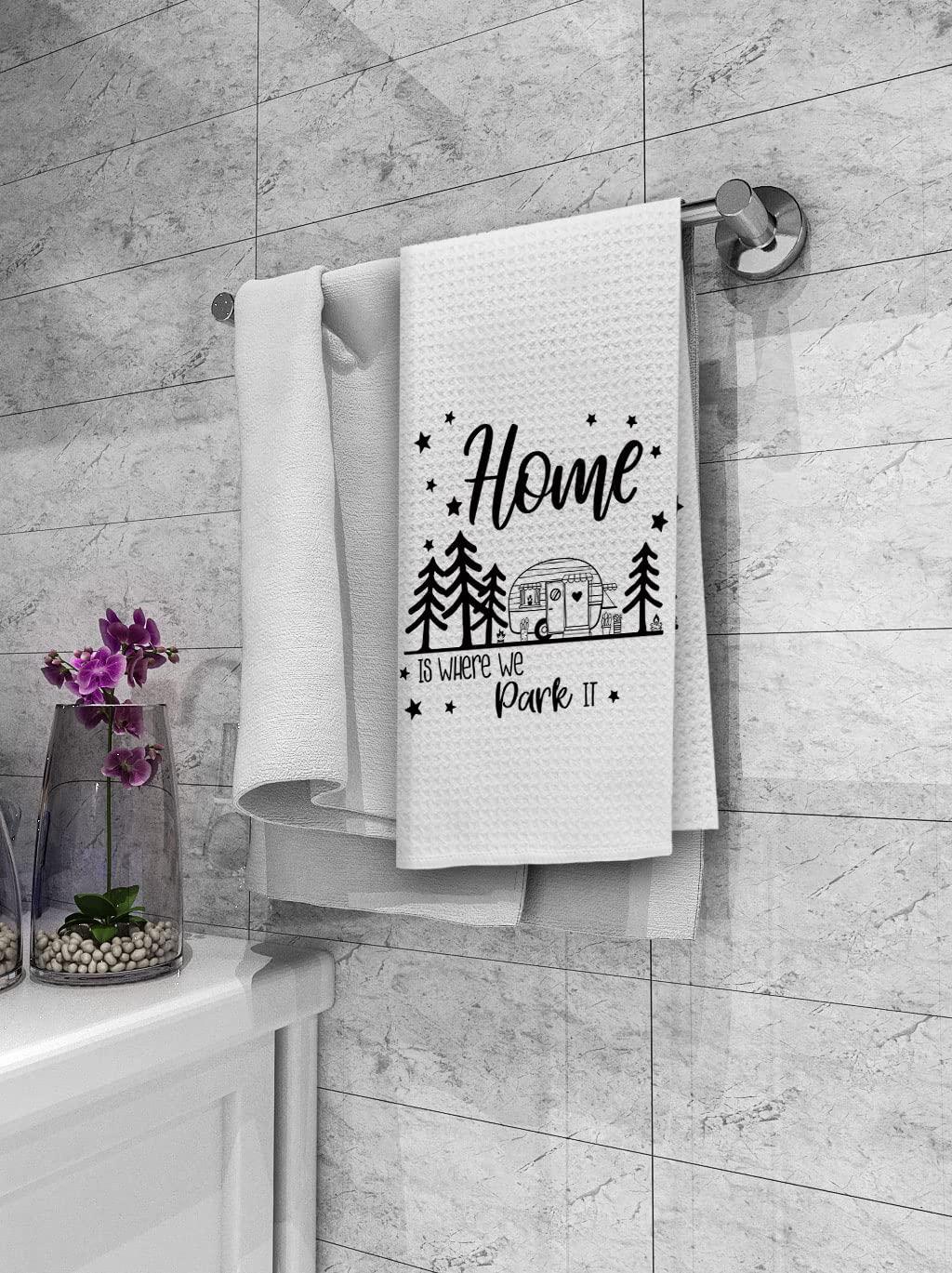 Dibor Home is Where We Park It Camping Kitchen Towels Dish Towels Dishcloth,Woodland RV Trailer Decorative Absorbent Drying Cloth Hand Towels Tea Towels for Bathroom Kitchen,Campers Gifts