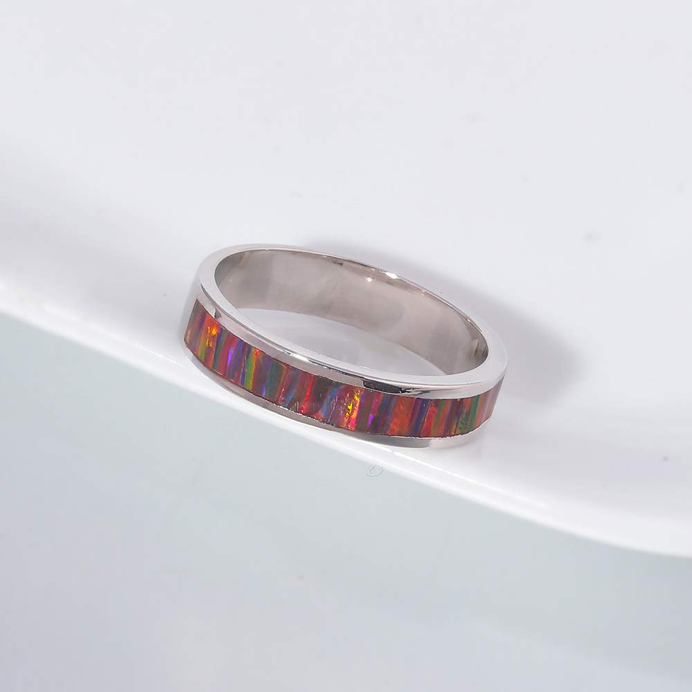 CiNily Orange Opal Wedding Band Ring Sterling Silver Plated Eternity Engagement Stackable Ring Size 7
