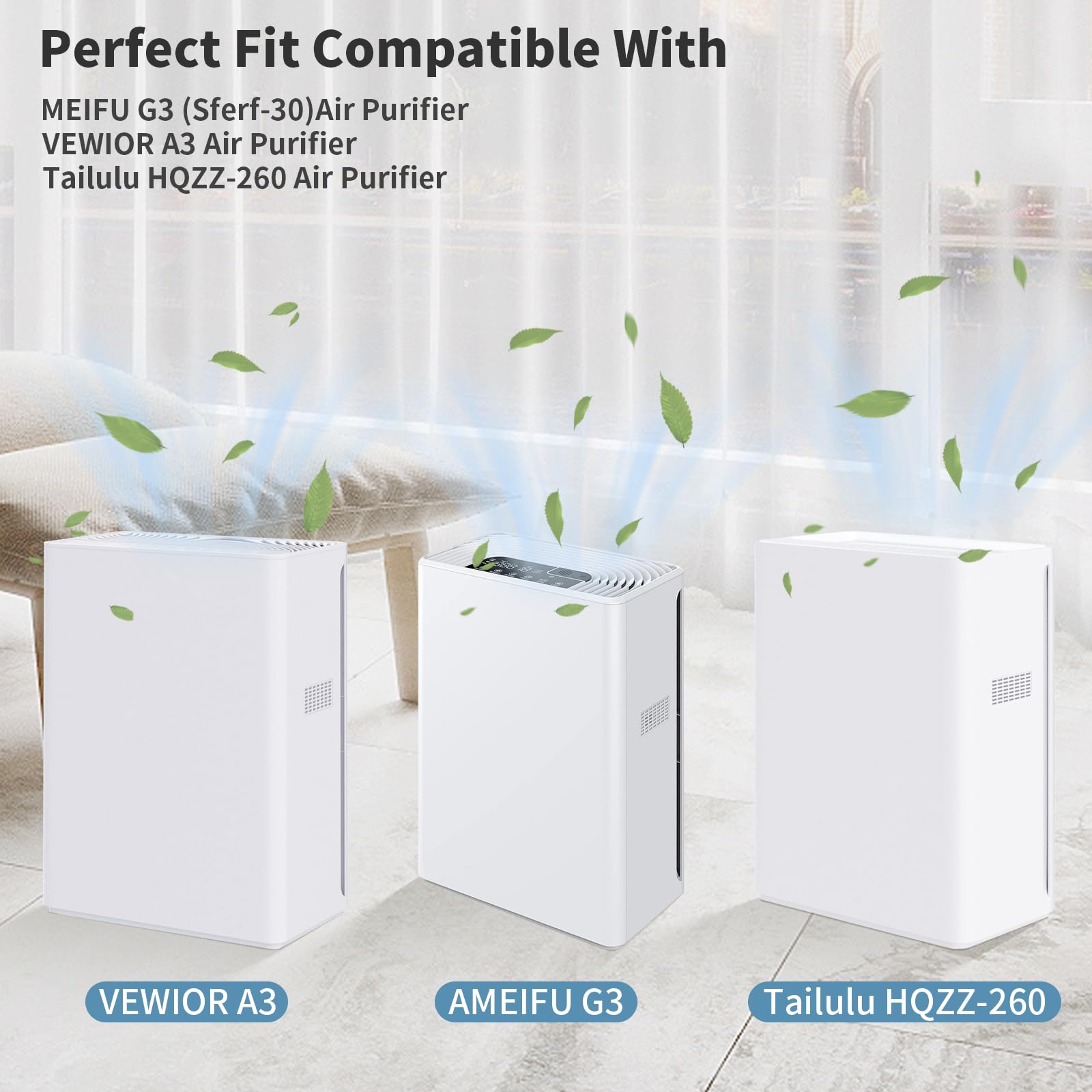 G3 A3 HEPA Filter Compatible with AMEIFU G3 (Sferf-30)(FXAP2W) Air Purifier, VEWIOR A3 Air Purifier & Tailulu HQZZ-260 Air Purifier, 3-in-1 True HEPA Air Cleaner Filter, 4 Pack