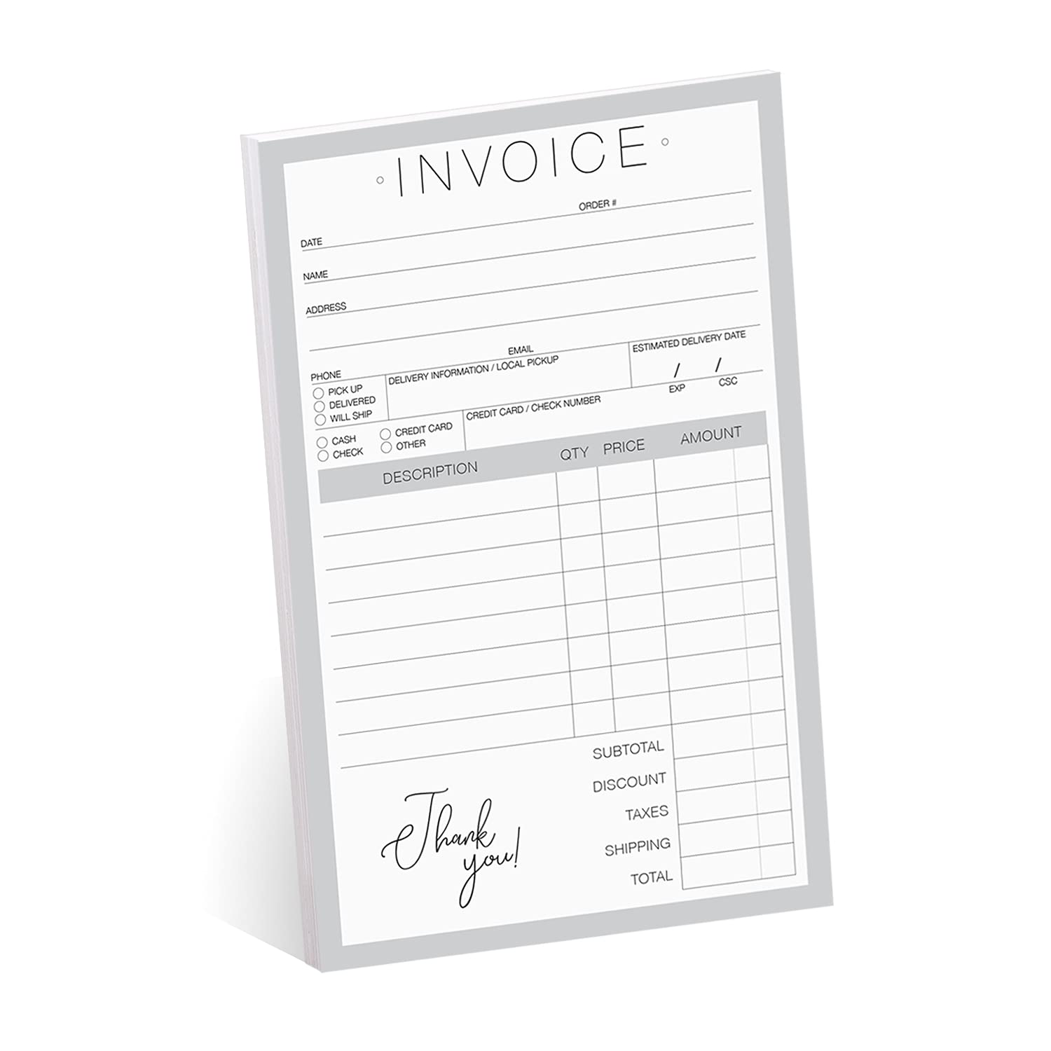 Chic 2-Part Carbonless Invoice Form Pad / 50 Sheets Per Pad / 5.5" x 8.5" Carbon Copy Purchase Sales Receipt Book
