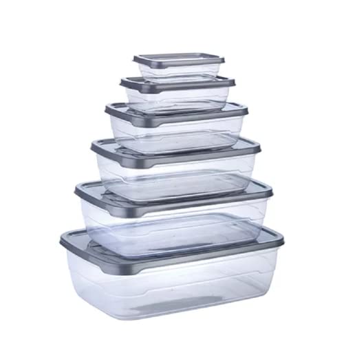 Dialust Rectangular Plastic Food Storage Container with Air Tight Lid Kitchen Food Container Meat Box Fridge and Freezer Storage Boxes Bowl - 225ml, 325ml, 650ml, 1250ml, 2200ml, 3500ml, 6 Pcs, Clear
