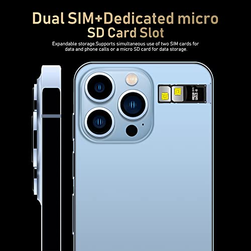 i13 ProMax 5G Cell Phone, Unlocked Android Smartphone, 8GB+512GB, 90Hz 6.7'' FHD LCD Display Screen, 13MP+48MP Camera, 5000mAh Long Battery Life, Dual Sim Card (Blue)