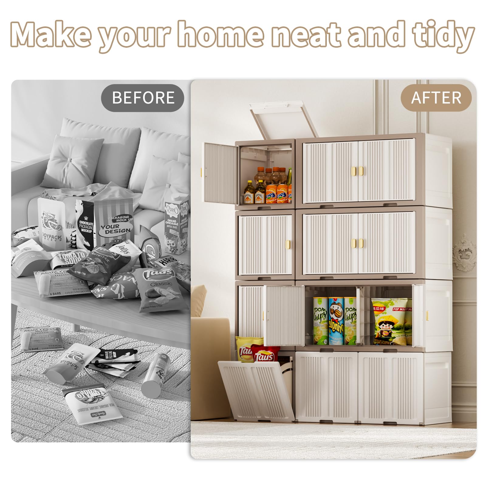 HAIXIN HOME 69QT Storage Bins with Lids, Folding Cube Storage Organizer with Doors, Freestanding Stackable Storage Cabinet Containers for Closet Toys Organizer