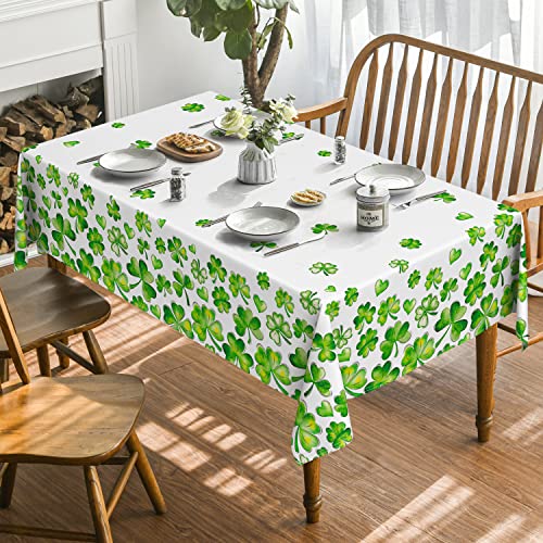Horaldaily St. Patrick's Day Tablecloth 60x84 Inch Rectangular, Watercolor Shamrock Table Cover for Party Picnic Dinner Decor