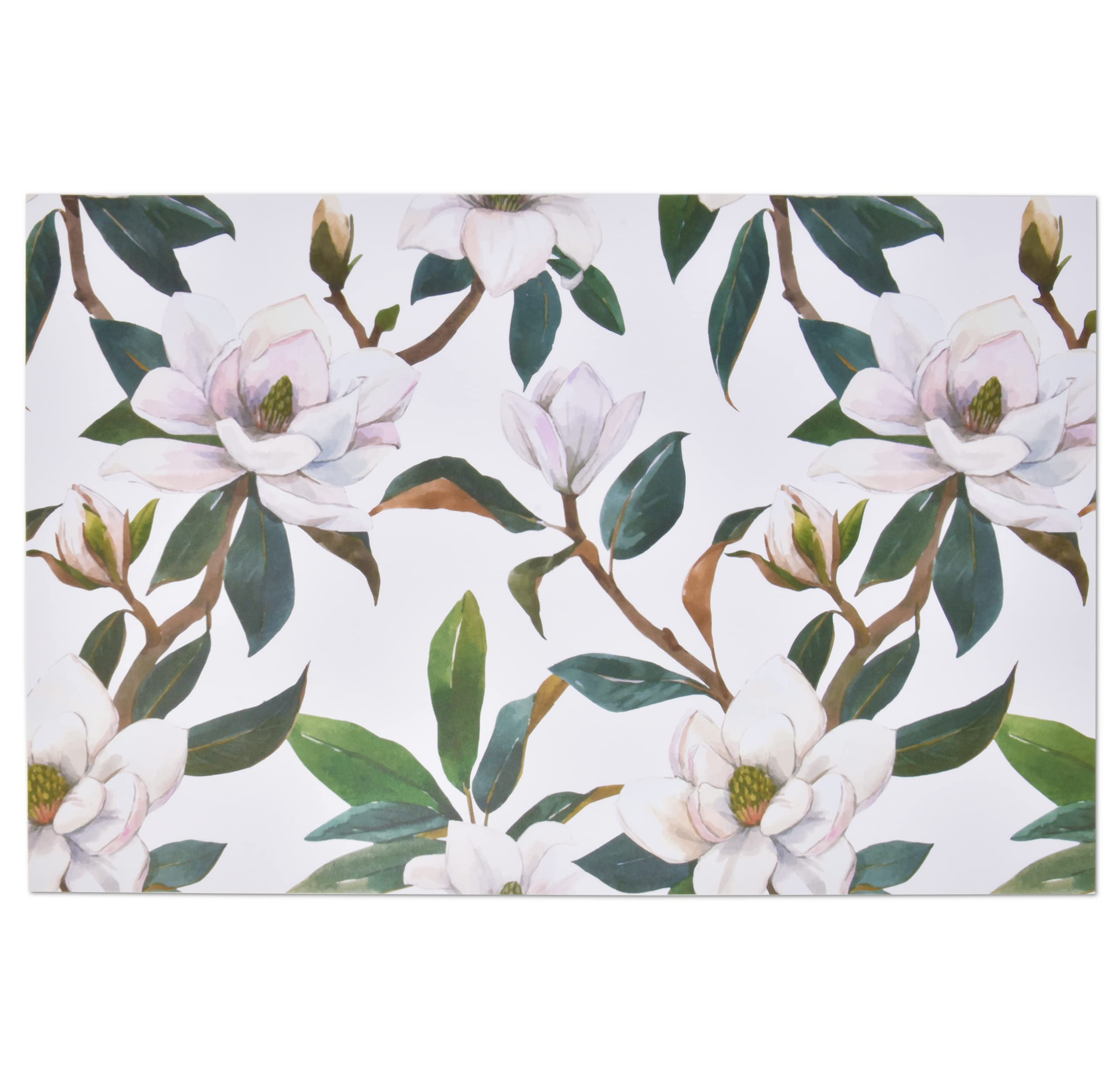 Disposable Floral Magnolia Blossom Paper Place Mats 50 Pack 11βx 17β Rectangle Spring White Flowers Coated Placemat Summer Flower Dinner Table Setting
