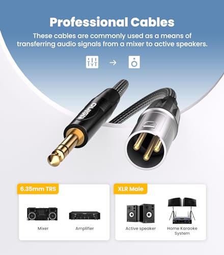 tisino 1/4" to XLR Cable, 6.35mm TRS to XLR Male Nylon Braid Quarter inch TRS to XLR Male Balanced Interconnect Microphone Cord Patch Cable - 10ft