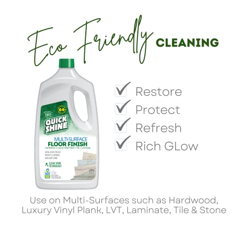Quick Shine Multi Surface Floor Finish 64oz, 4Pk | Cleaner & Polish to use on Hardwood, Laminate, Luxury Vinyl Plank LVT, Tile & Stone & Hard Surface Floor Mop Refill Pad 12" Wx6 Dx1/2 H