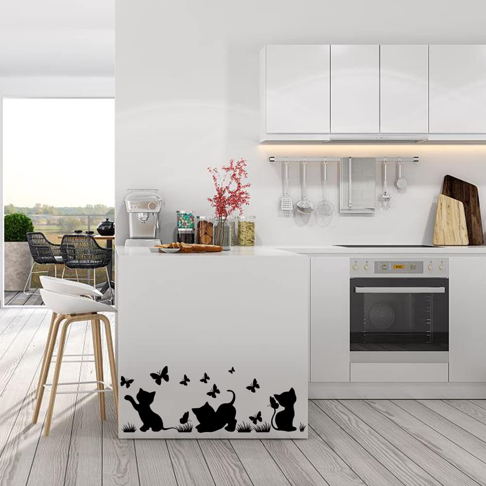 Fun Silhouette Cat Catches Butterfly Kids Baby Room Bedroom Living Room Vinyl Wall Sticker Home Decor
