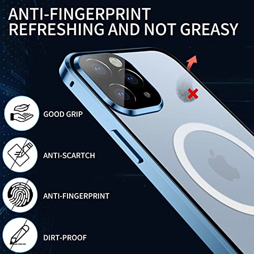 Jonwelsy Case for iPhone 13 Pro Max, Compatible with Magsafe 360 Degree Full Body Protection Case Magnetic Attraction Metal Bumper+Front Glass+PC Back Cover for iPhone 13 Pro Max (6.7 inch) (Blue)