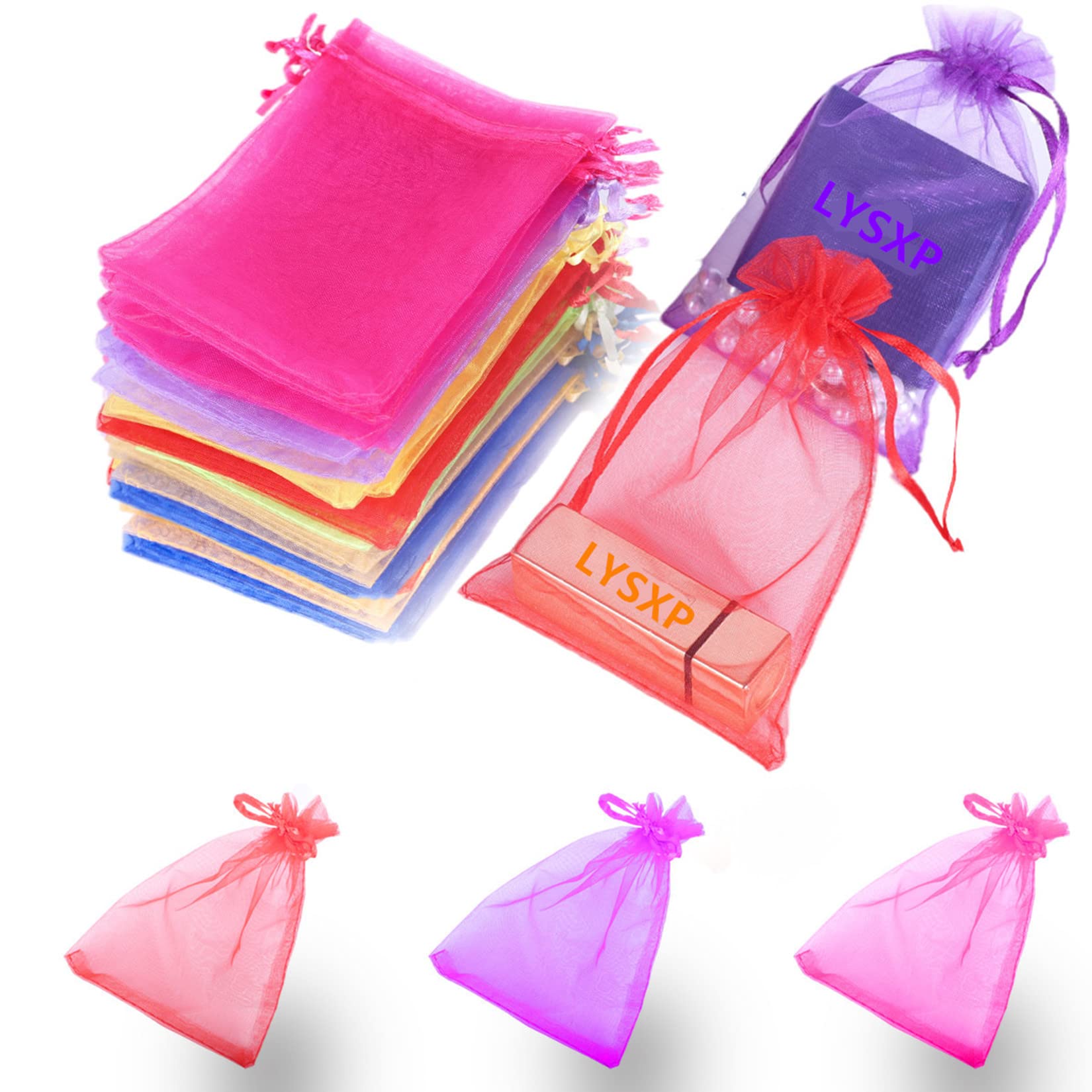 LYSXP 100 Pcs Organza Bags 4×6Inches,Random 10colors Mesh Organza Jewelry Bags, Small Drawstring Favor Pouches Christmas Candy Wedding Birthday Party Bags……