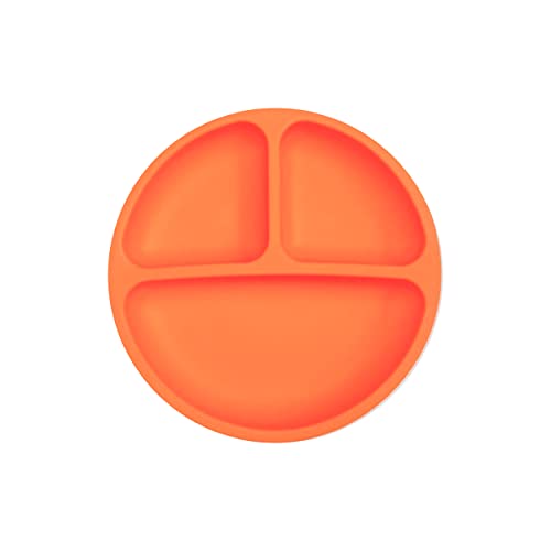 PlusLove Silicone Suction Plate– 100% Silicone Baby Plate, Toddler Plate, Kid Plates, Divided Plate With Suction Feature |Baby Led Weaning Plate| 3 Pack (Orange, Yellow, Teal, With Lids)