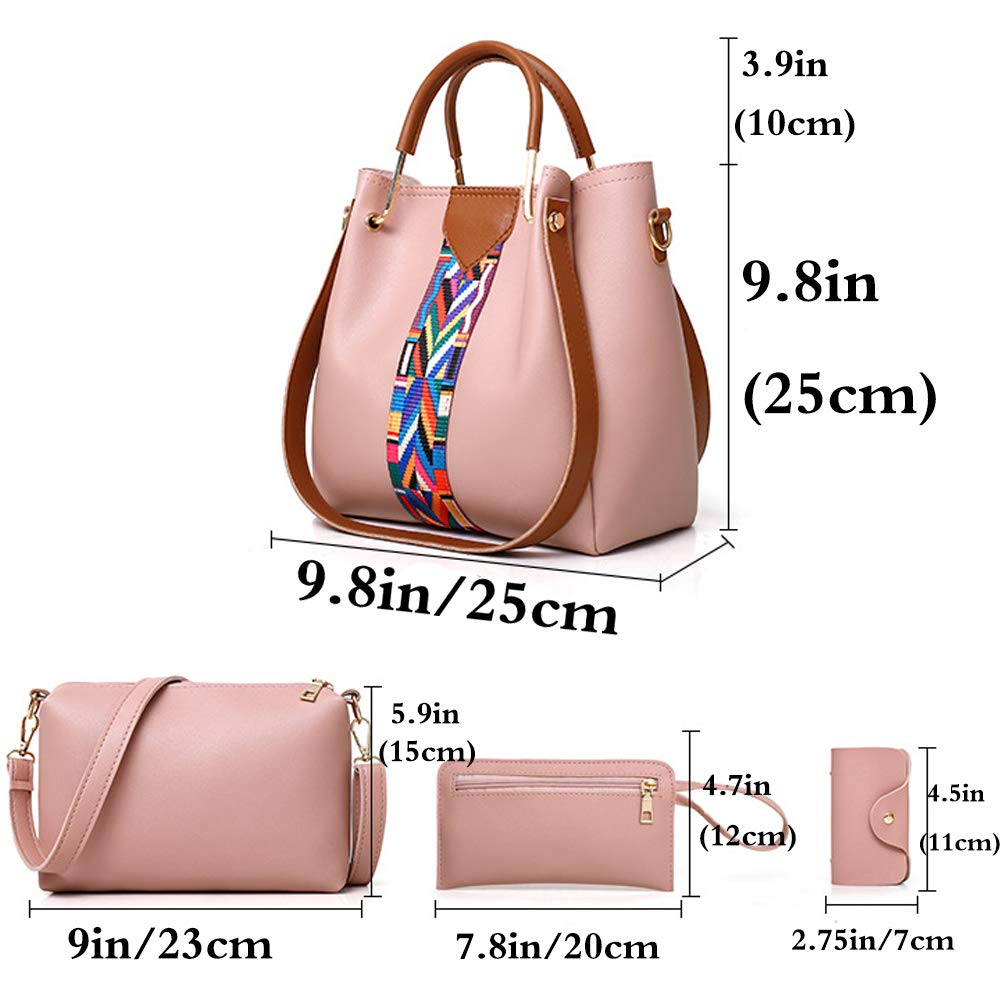 Rullar Women Handbag Set 4 in 1 Top Handle Bag Soft PU Leather Tote Satchel Stitching Shoulder Clutch Bag Purse Wallet Grey