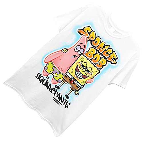 Mens Spongebob Squarepants Classic Shirt - Spongebob, Patrick & Krusty Krab T-Shirt (White, Medium)