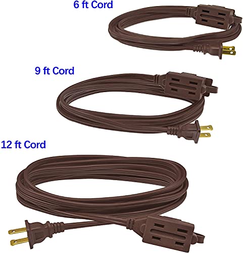 Clear Power 6/9/12 ft (3 Pack) Indoor Extension Cord, Brown, 3 Outlets with Safety Cap, 2 Prong Polarized Plug, Perfect for Homes, Offices, and Kitchens, 3 Variety Pack, DCIC-0216-DC