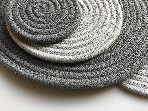 CheeseandU Braided Drink Coasters, 4Pack 7.1" Cotton Thicken Woven Absorbent Heat-Resistant Non-Slip Table Cup Mat Hot Pads Mats for Drinks Home Kitchen Dining Party Supplies Dark Grey