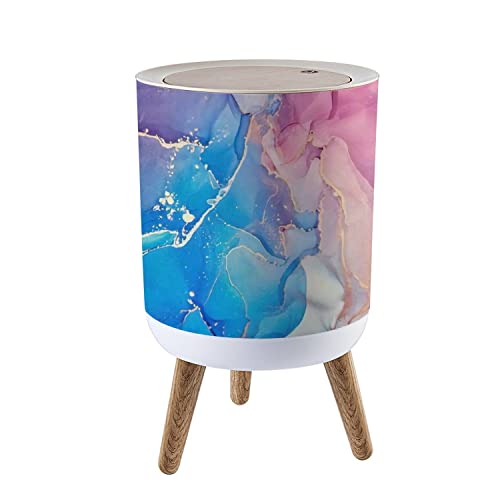 IBPNKFAZ89 Small Trash Can with Lid Ink Colors Translucent Abstract Multicolored Marble Texture Garbage Bin Wood Waste Bin Press Cover Round Wastebasket for Bathroom Bedroom Kitchen 7L/1.8 Gallon