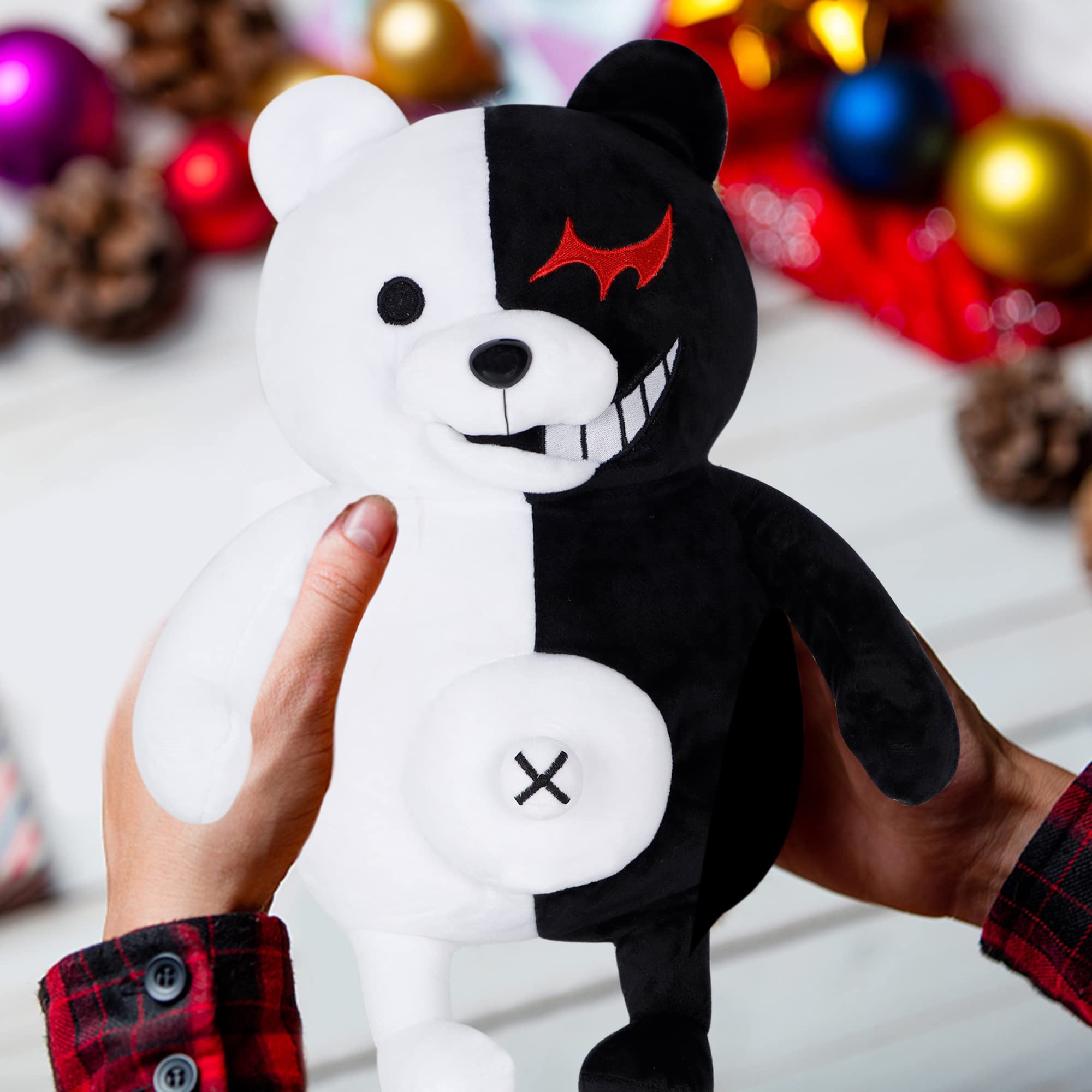 Cllayees Black White Bear, 40cm Monokuma Bear Plush Doll, Stuffed Bear Pillow Toy for Boys Girls Birthday Party Home Decor